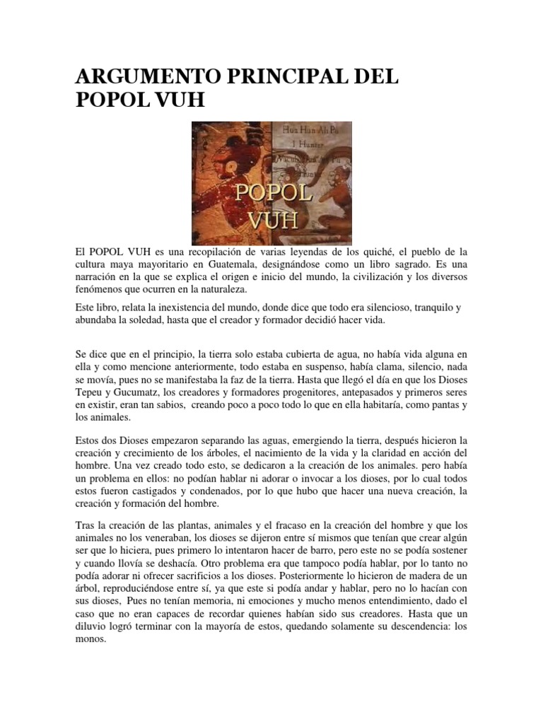 Argumento Principal Del Popol Vuh | Mitos de la creación | Religión y ...