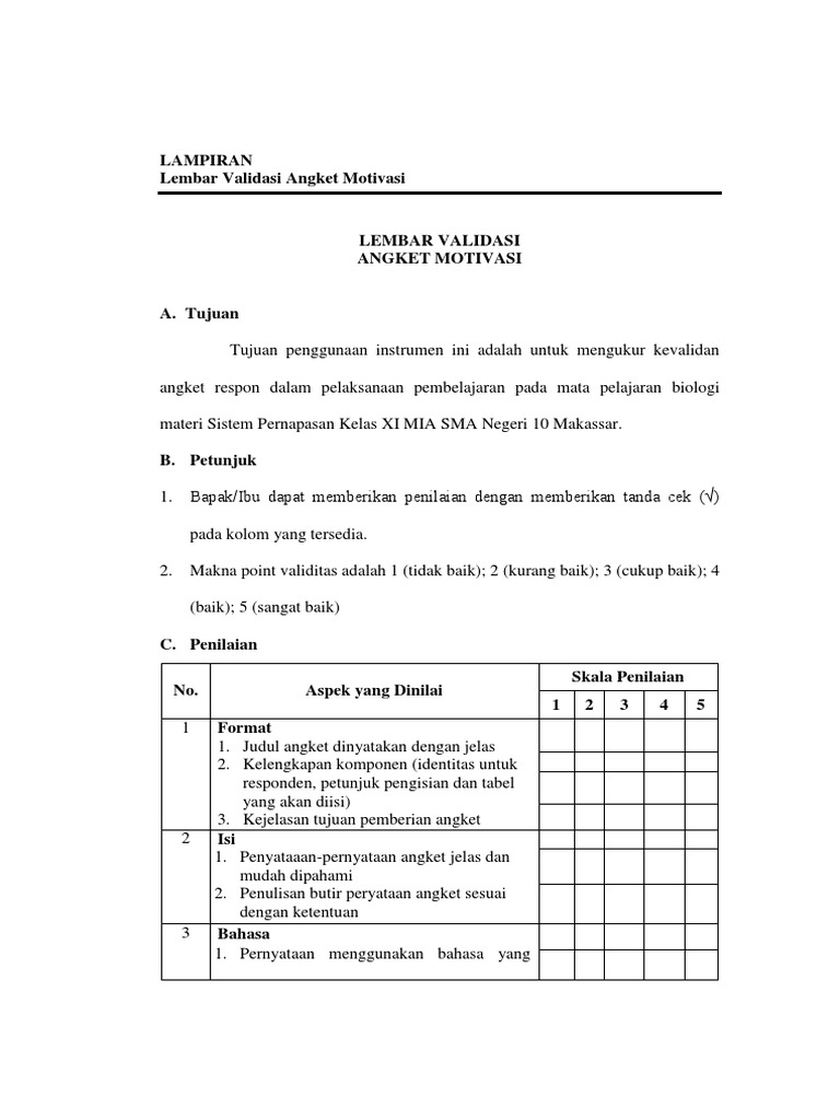 (LAMPIRAN) Lembar Validasi Angket Motivasi | PDF