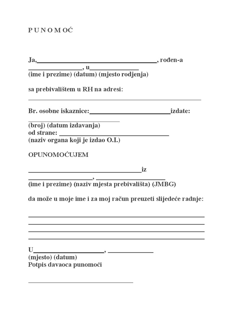 Punomoć Obrazac | PDF