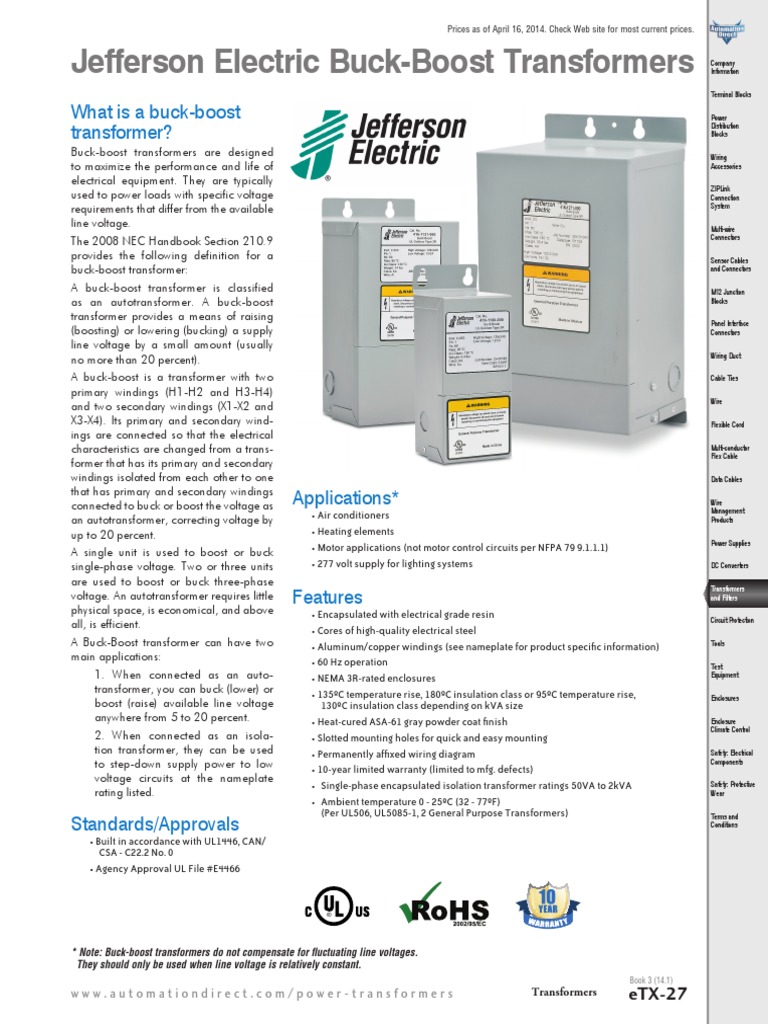 Buck Boost Transformer Specs | PDF | Transformer | Mains Electricity