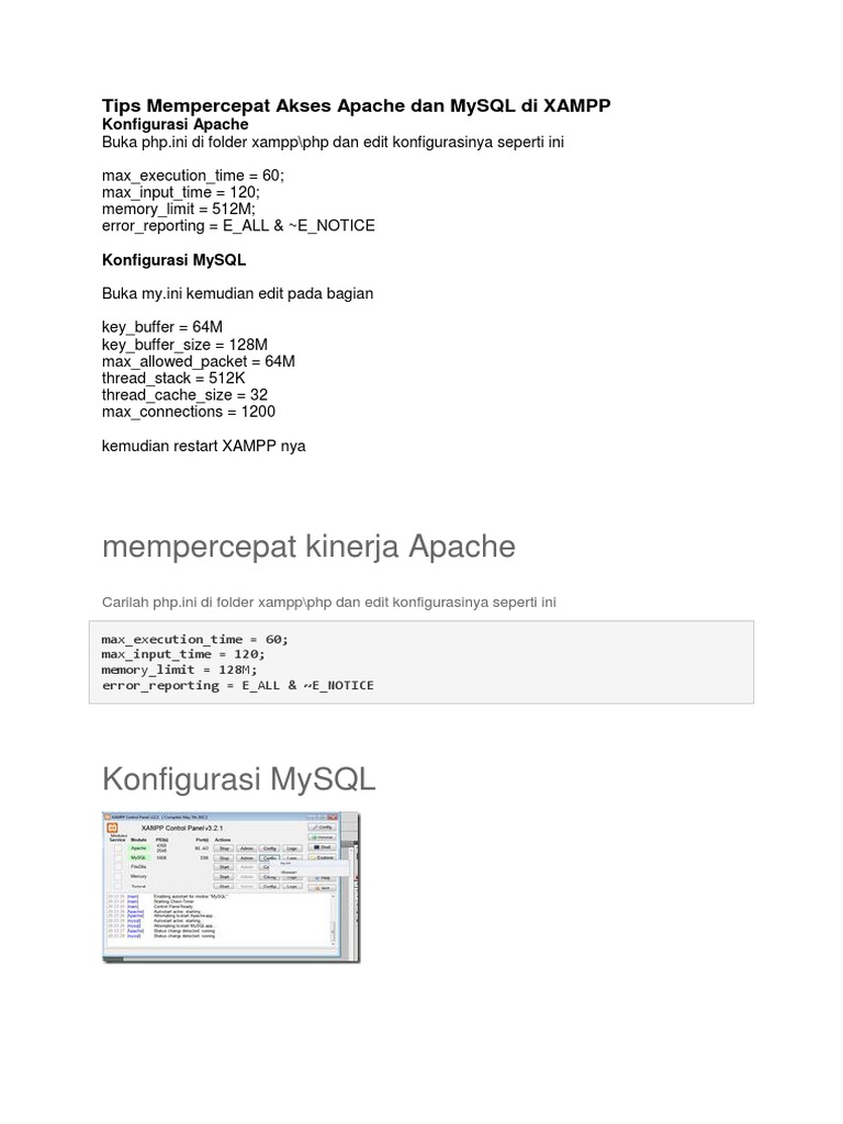 Tips Mempercepat Akses Apache Dan MySQL Di XAMPP | PDF