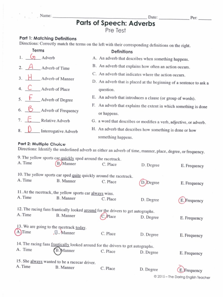 Adverb Packet Key 2 | PDF