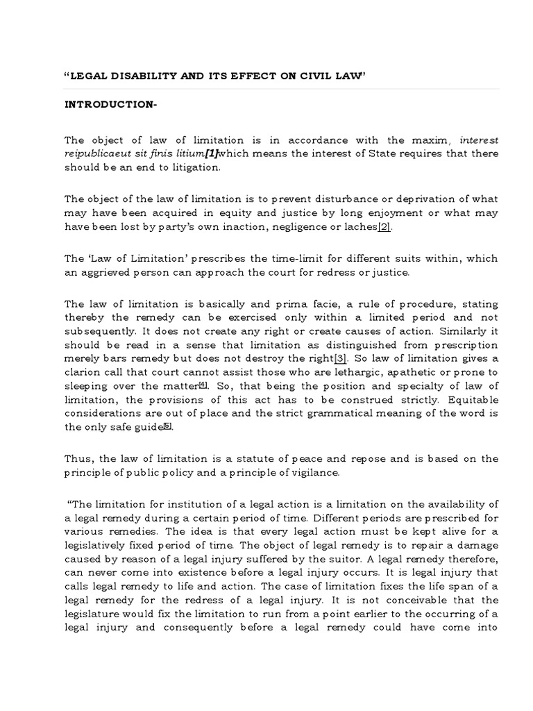 Legal Disability and Its Effect On Civil Law | PDF | Equity (Law) | Lawsuit