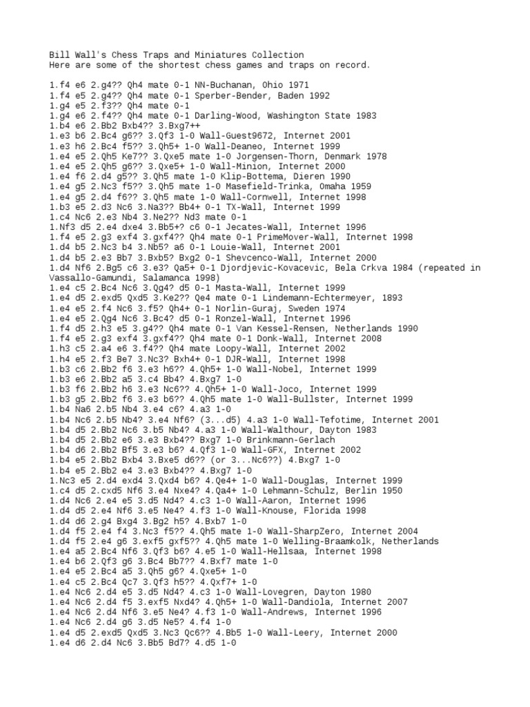 Chess Traps & Miniatures by Bill Wall | PDF | Traditional Board Games ...