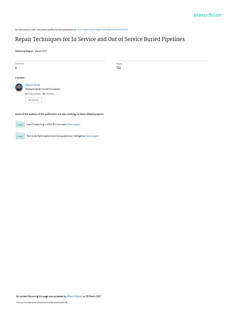 Repair Techniques For in Service and Out of Service Buried Pipelines ...