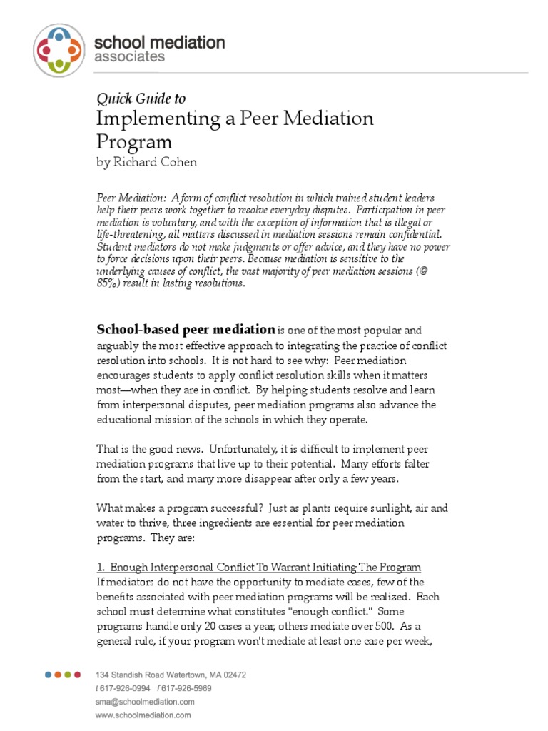 Implementing a Successful Peer Mediation Program: Essential Elements ...