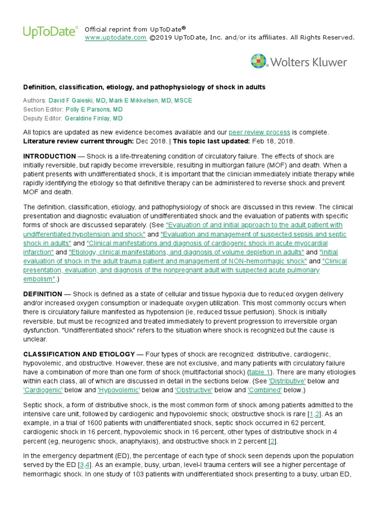 Definition, Classification, Etiology, and Pathophysiology of Shock in ...