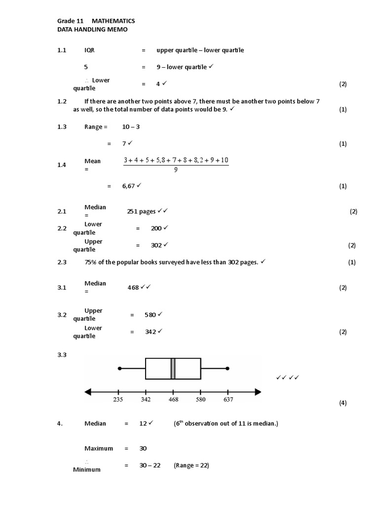 Grade 11 Mathematics Data Handling Memo | PDF | Quartile | Descriptive ...