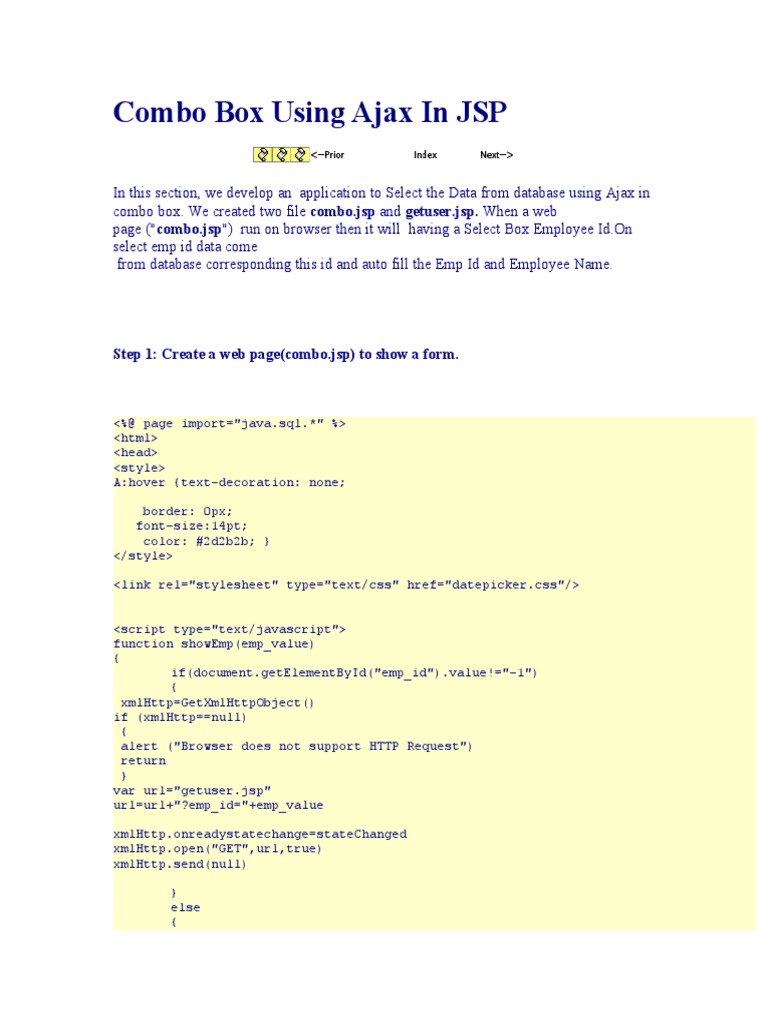 Populating Form Fields With Database Data Using Ajax In Jsp Creating A Dynamic Combo Box To