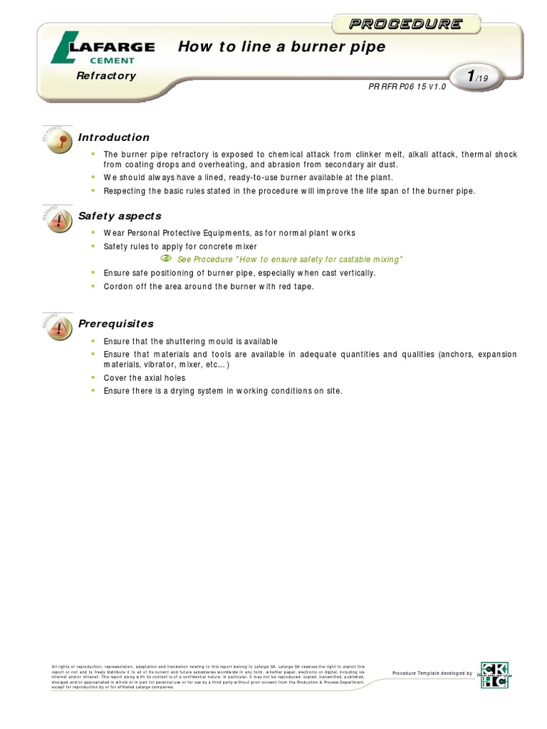 Burner Pipe Lining Procedure Guide | PDF | Refractory | Pipe (Fluid ...
