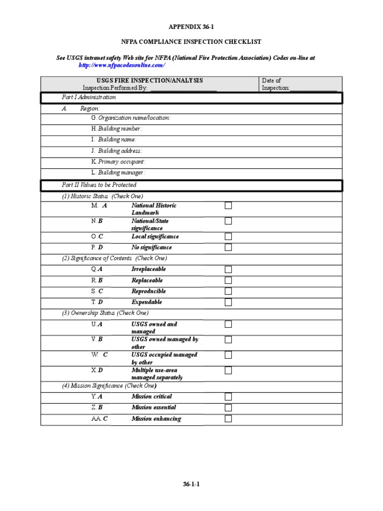 Nfpa Compliance Inspection Checklist A361 | PDF | Fire Sprinkler System ...