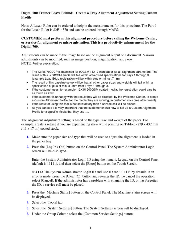 700DCP Customer Alignment Training Procedure Final1 | PDF | Skewness ...