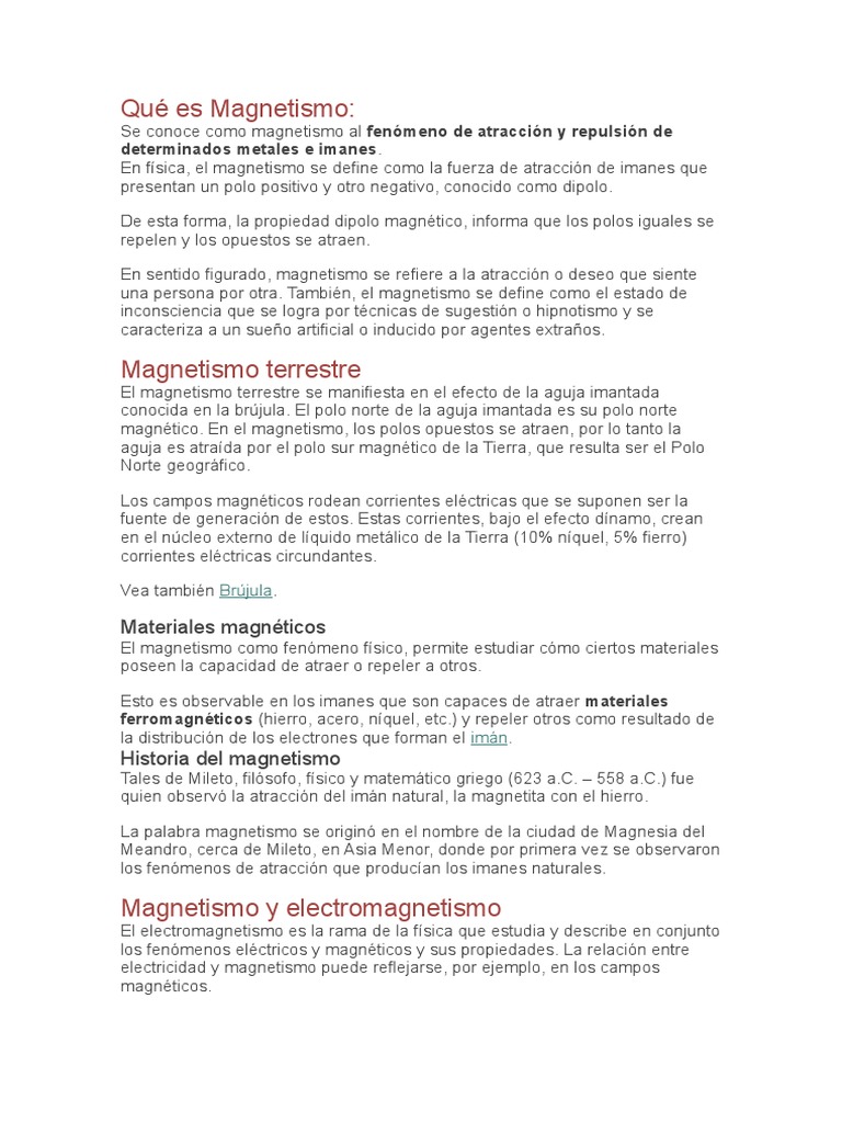 Qué Es Magnetismo | Descargar gratis PDF | Magnetismo | Imán