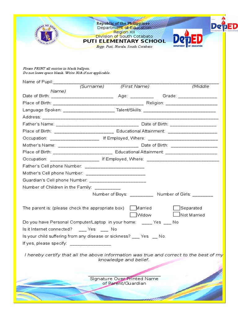 Pupil_s Profile Form | Behavior Modification | Learning