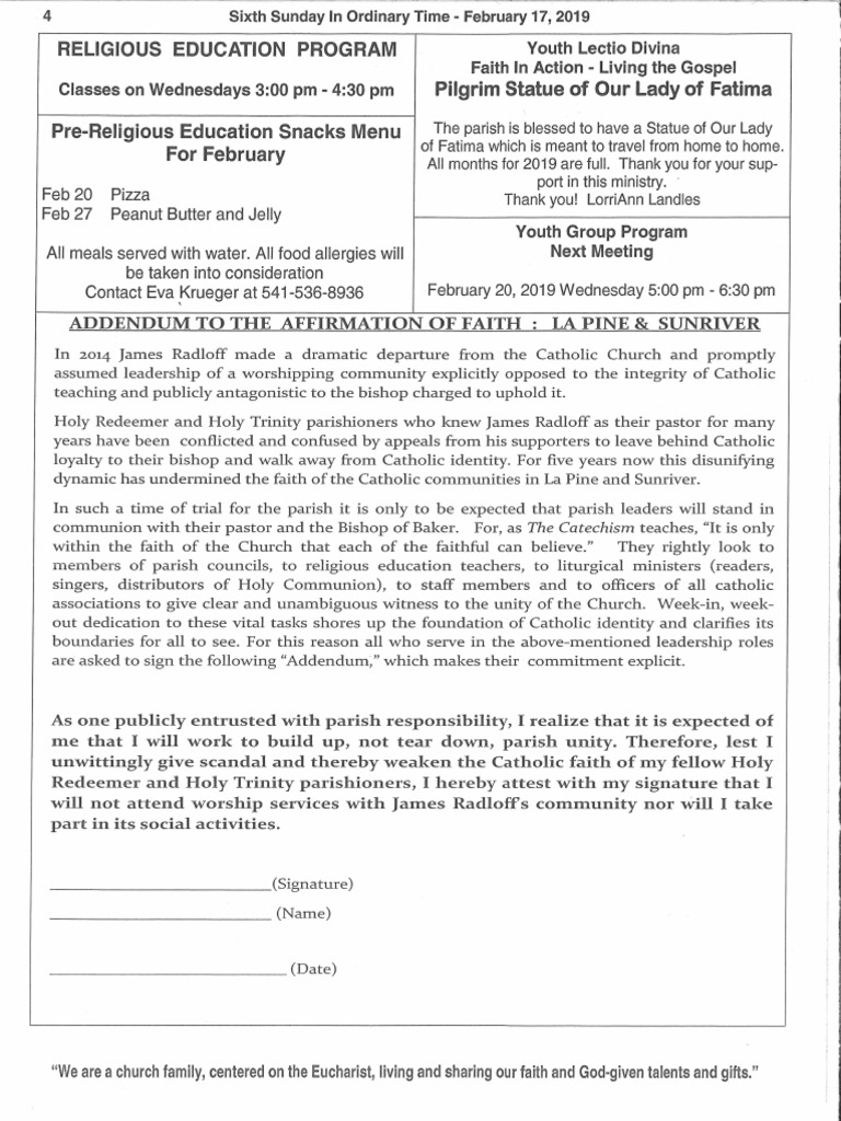 Addendum To The Affirmation of Faith: La Pine and Sunriver | PDF ...