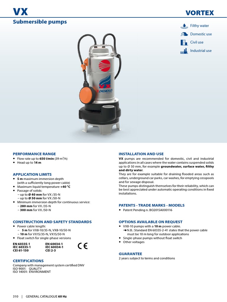 Vortex: Submersible Pumps | PDF | Pump | Water