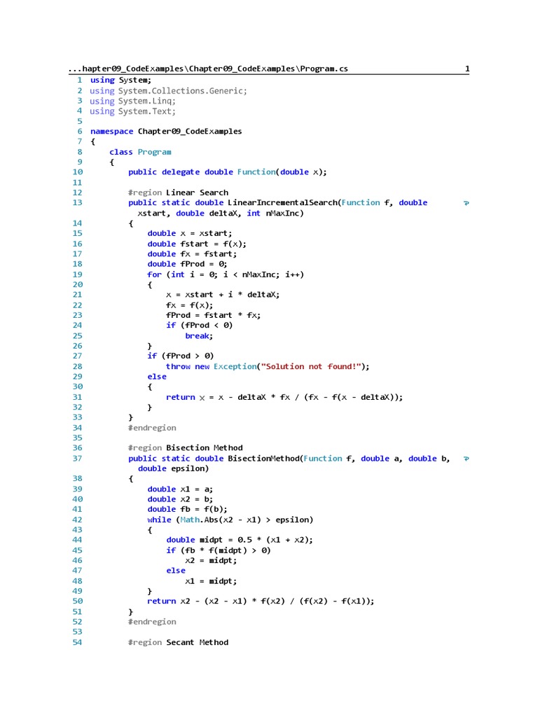 Source Code Example Root Finding Visual Studio | PDF | Theoretical ...