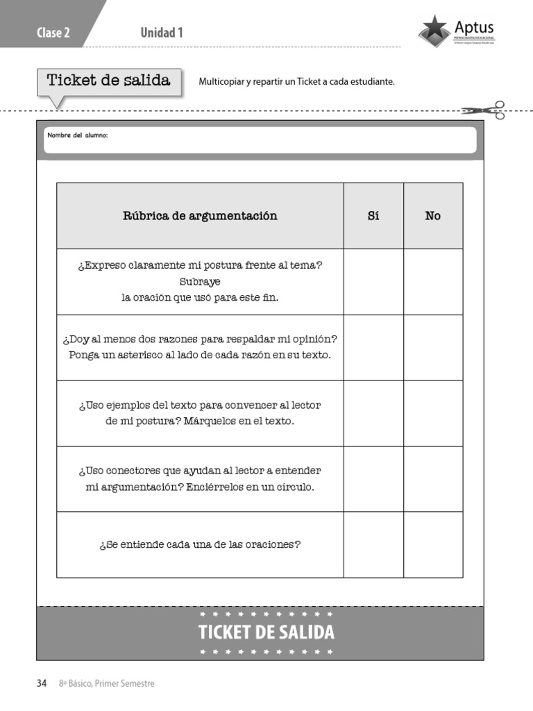Tickets de Salida 8º - U1 | PDF | Comprensión lectora