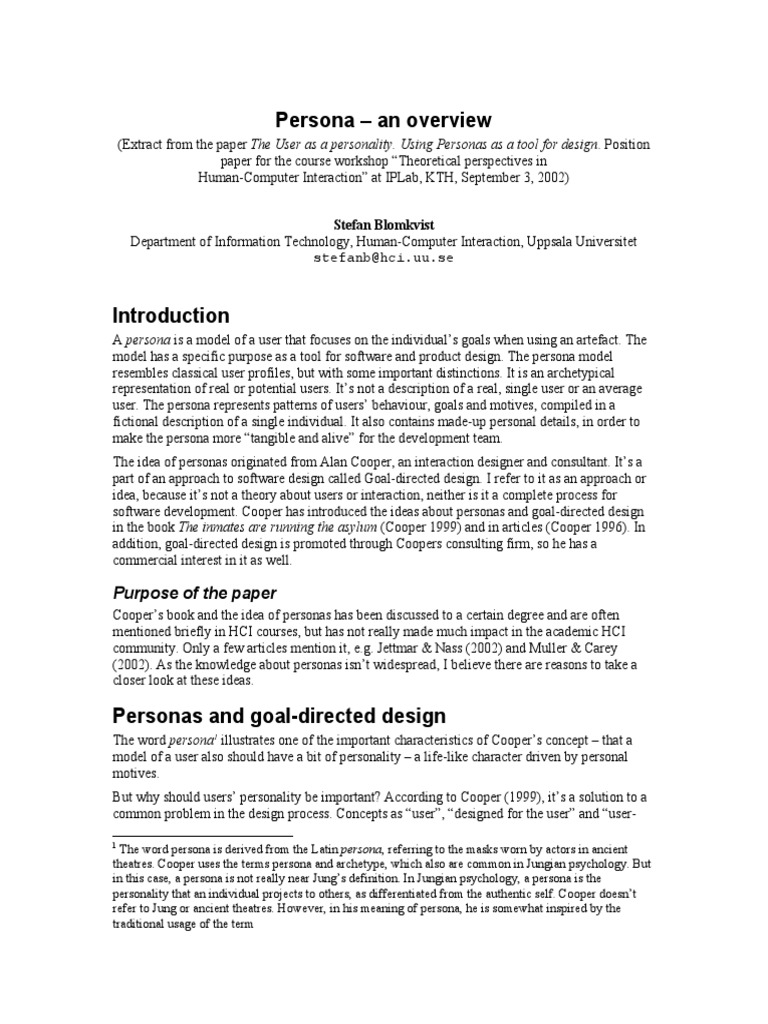 Persona Overview | PDF | Human–Computer Interaction | Goal