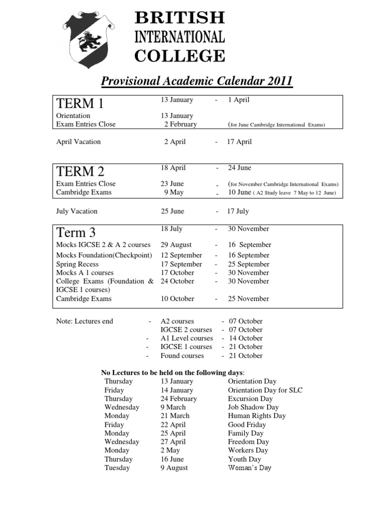 Provisional Academic Calendar 2011 | PDF | Academic Term | Educational ...