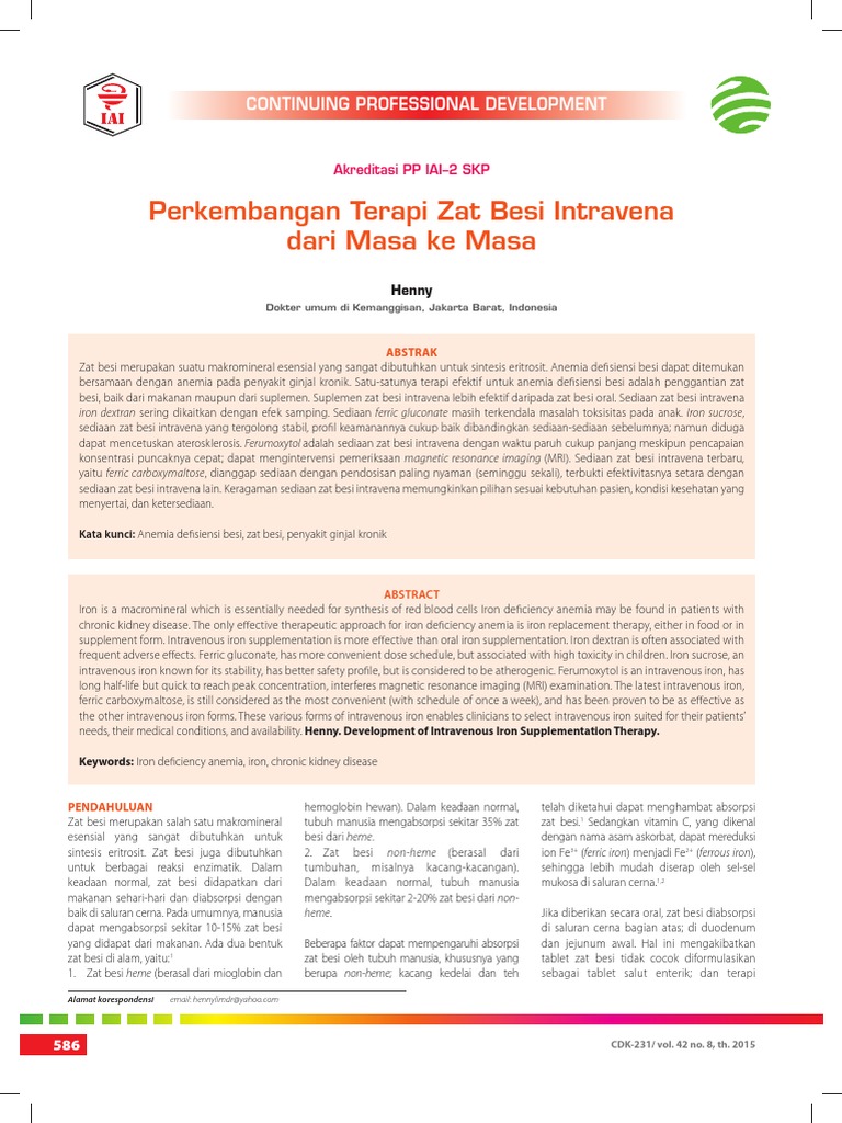 CPD 231 - Perkembangan Terapi Zat Besi Intravena Dari Masa Ke Masa PDF | PDF | Kesehatan Holistik