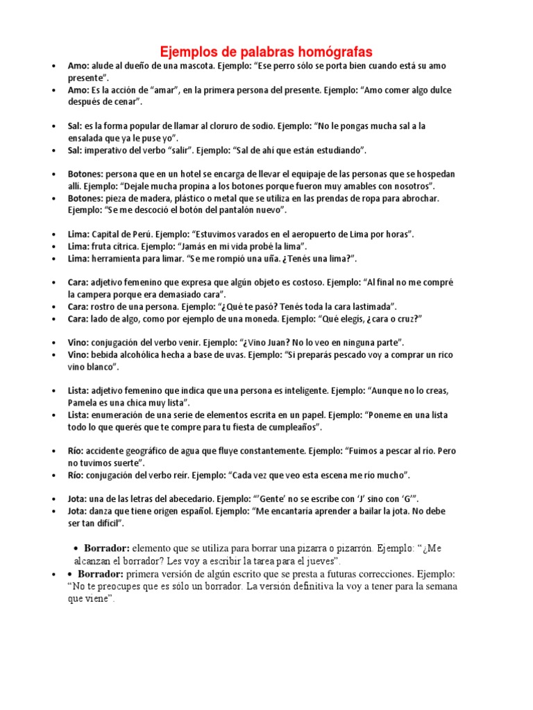 Ejemplos de palabras homógrafas | PDF