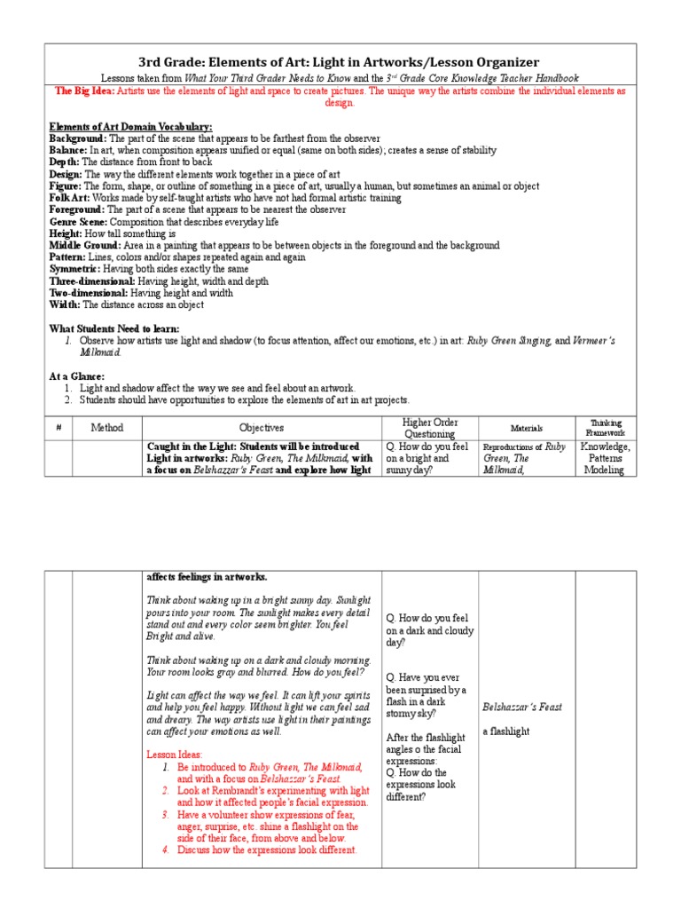 Light and Emotion in 3rd Grade Art | PDF | Composition (Visual Arts ...