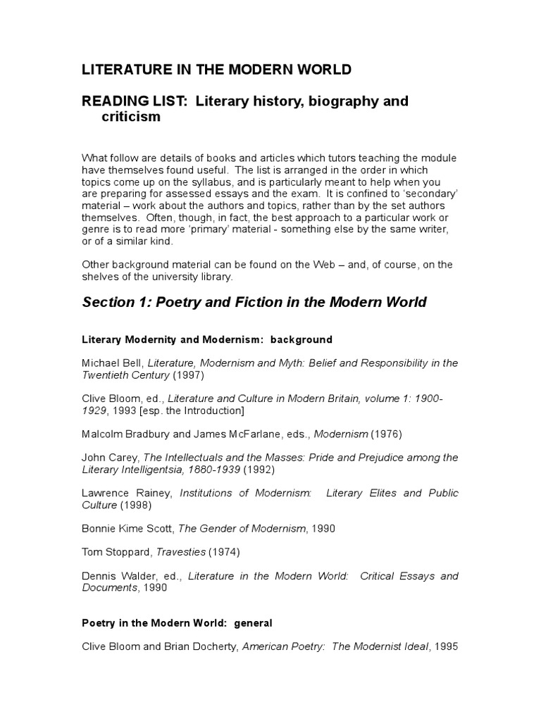 LMW Reading List | PDF | T. S. Eliot | W. B. Yeats