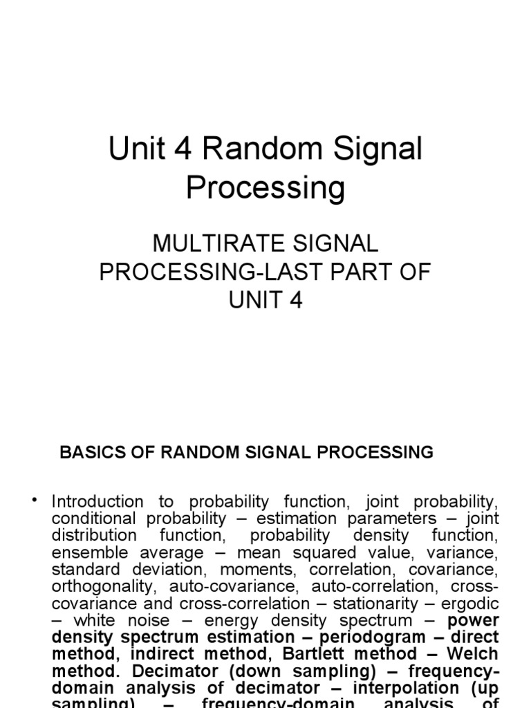 Unit 4 Random Signal Processing | PDF | Spectral Density | Teaching ...