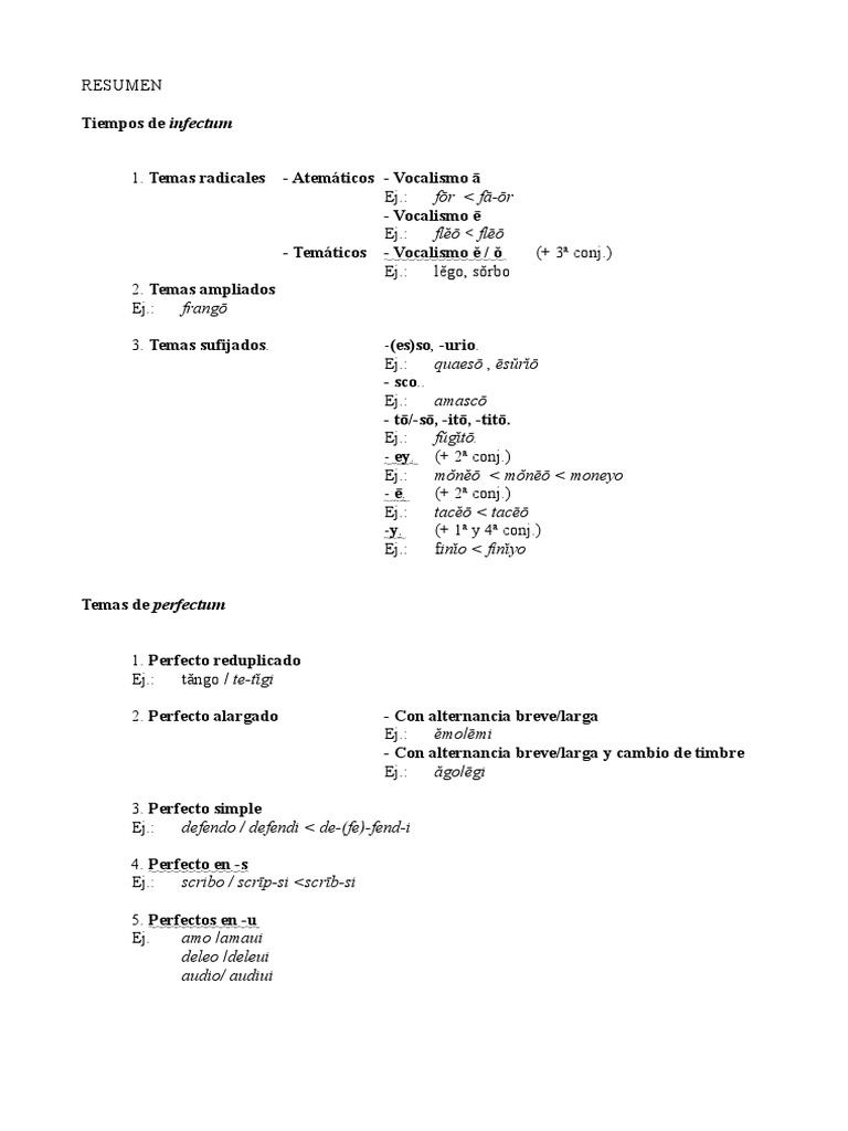Verbos Latinos: Temas y Perfectos | PDF