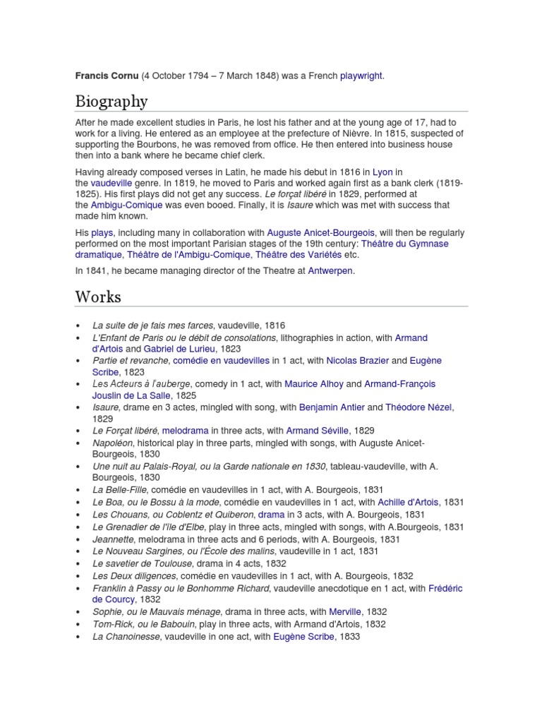 Biography: Francis Cornu (4 October 1794 | PDF | French Literature | People From Paris