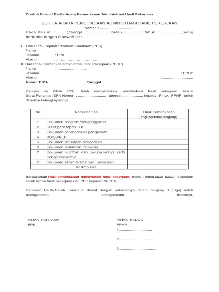 Contoh Format Berita Acara Serah Terima | PDF