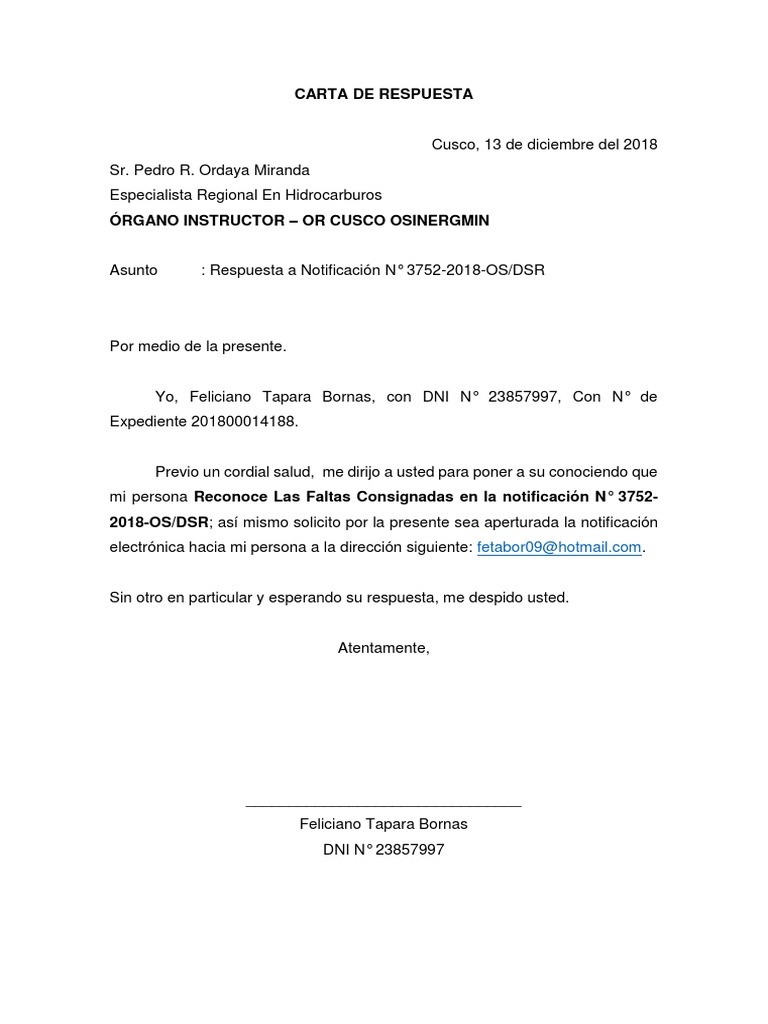 Respuesta a Notificación OSINERGMIN | PDF