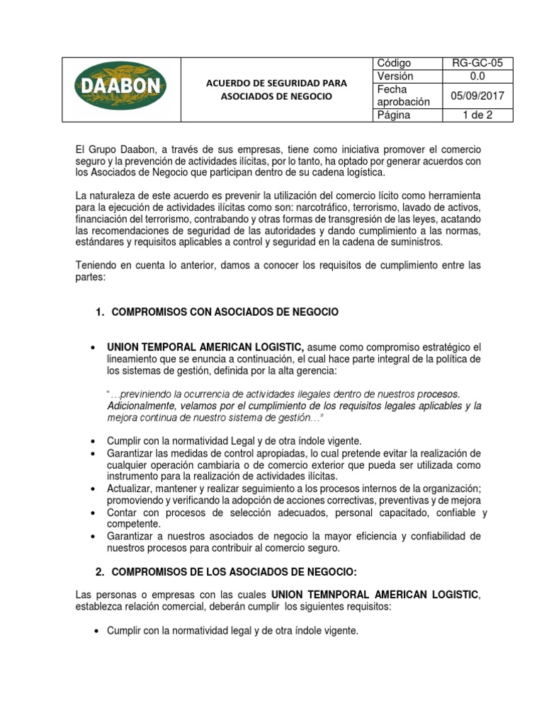 Firma Prop Acuerdo de Seguridad | PDF | Logística | Gobierno