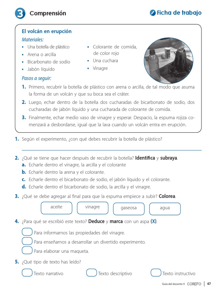 Com4p U3 Ficha Comprension El Volcan en Erupcion | PDF