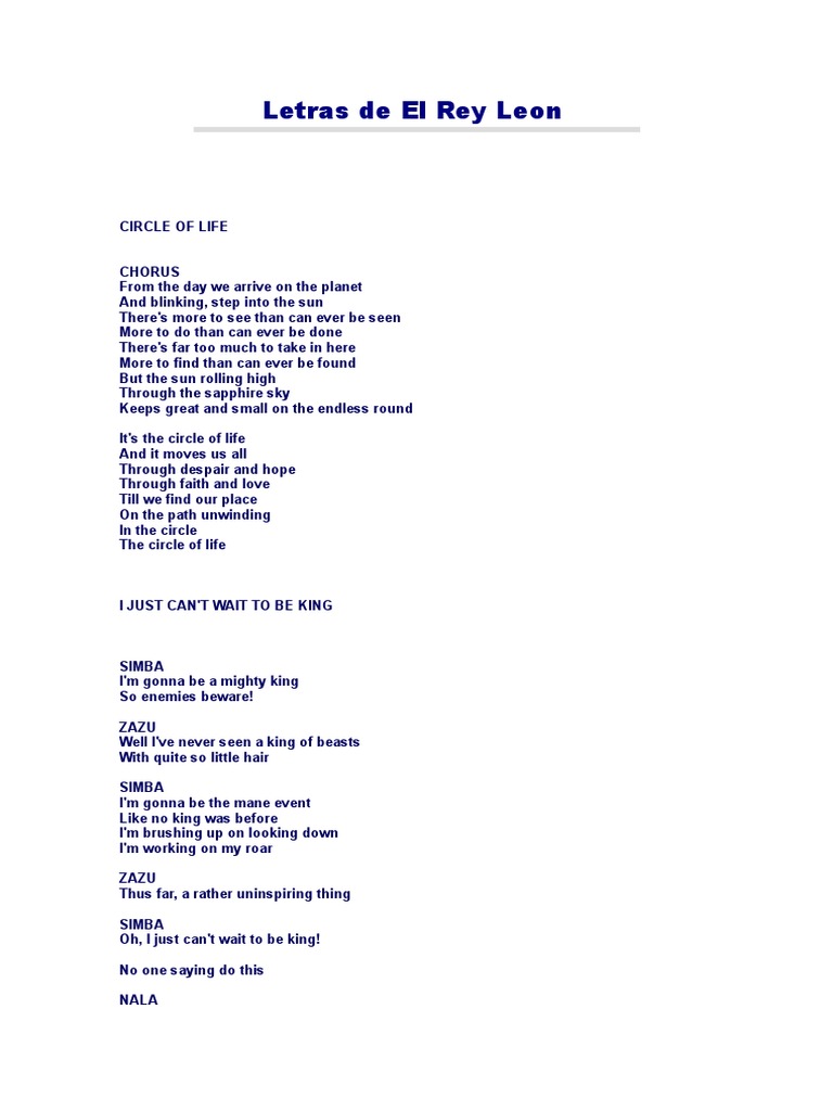 Letras de El Rey Leon | PDF | Leisure