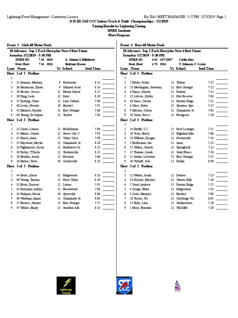 D2-3 Heat Sheets | PDF | Sport Of Athletics | Athletics