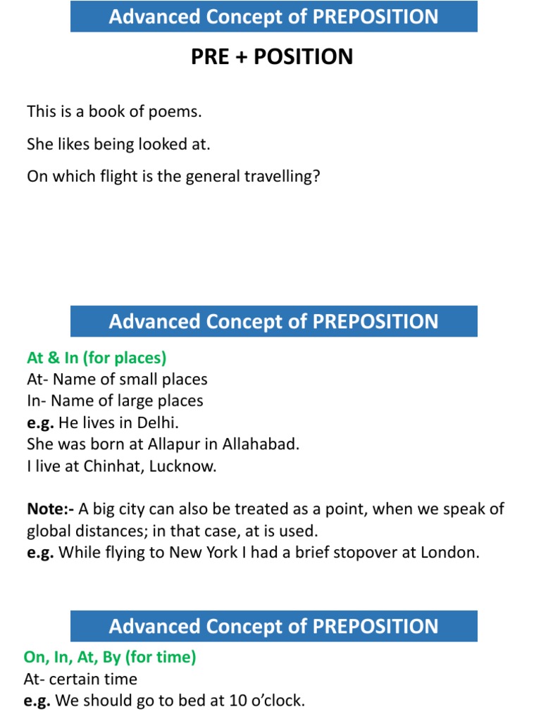 Preposition Part 1 English Class | PDF
