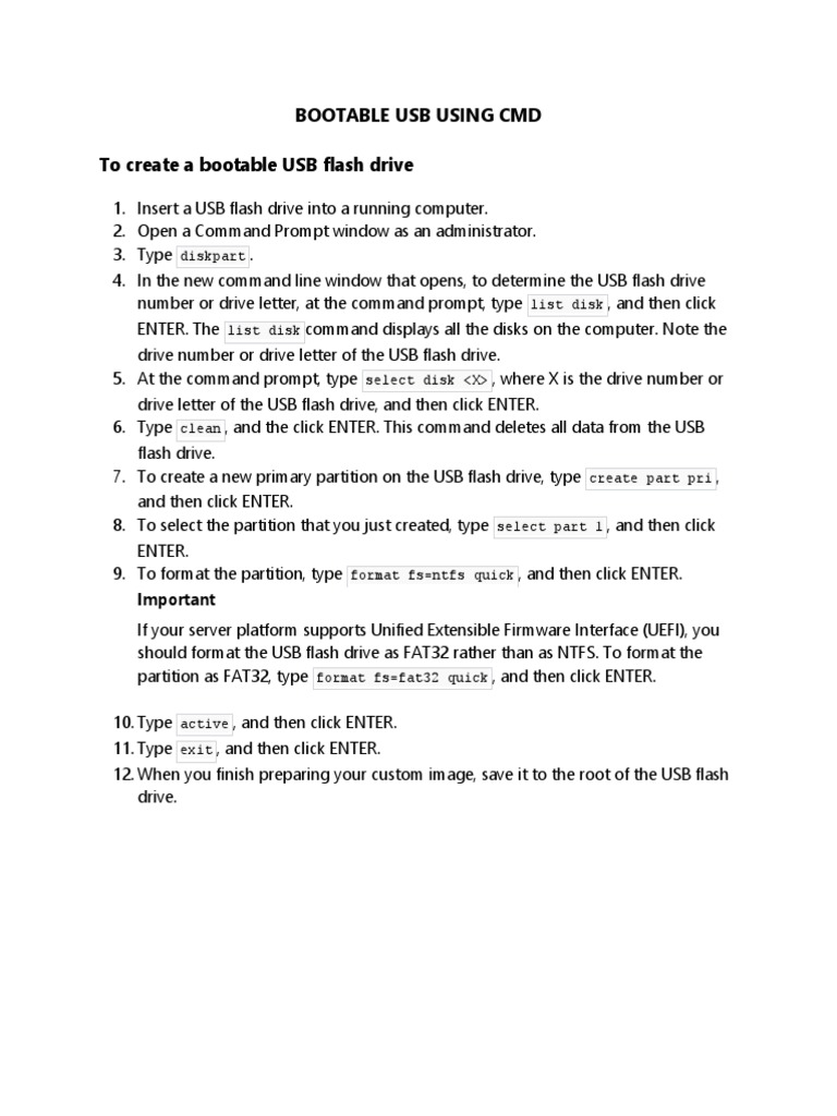 Bootable Usb Using CMD To Create A Bootable USB Flash Drive: Diskpart ...