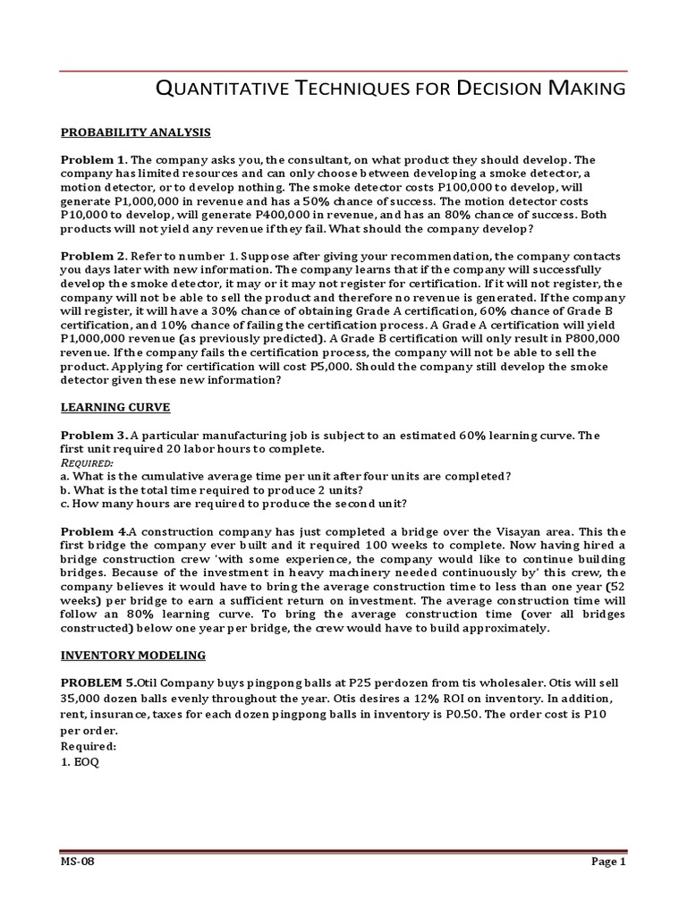 MS08 Quantitative Techniques | PDF | Inventory | Business
