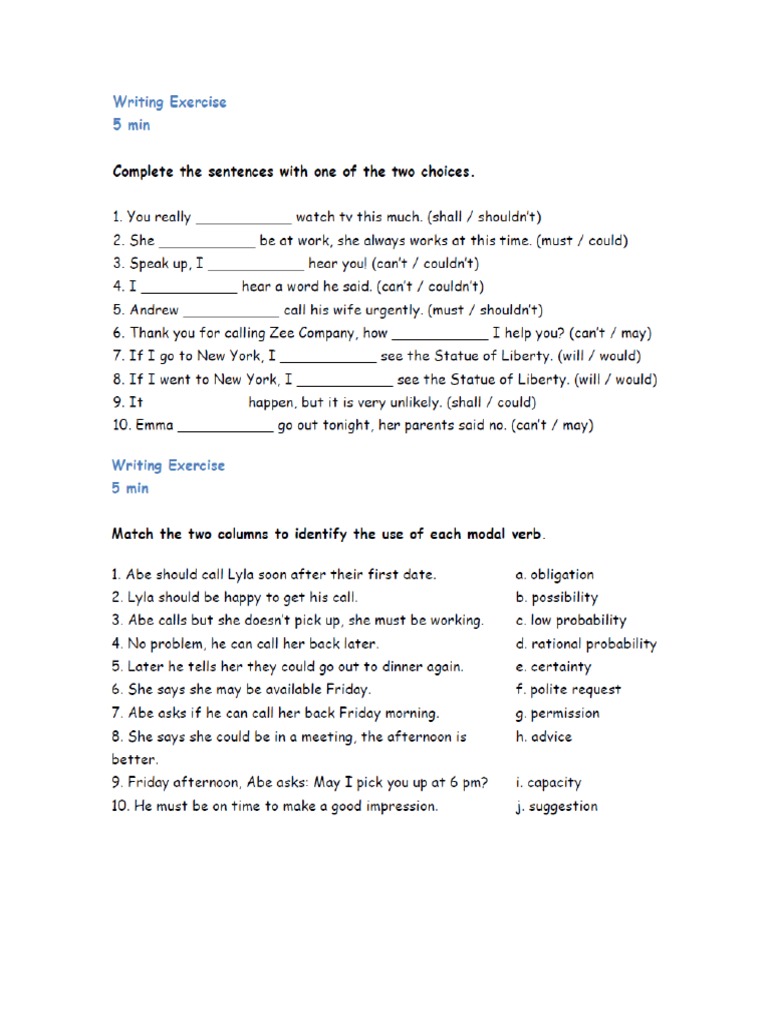 Modal Verbs Ejecicios para Practicar | PDF