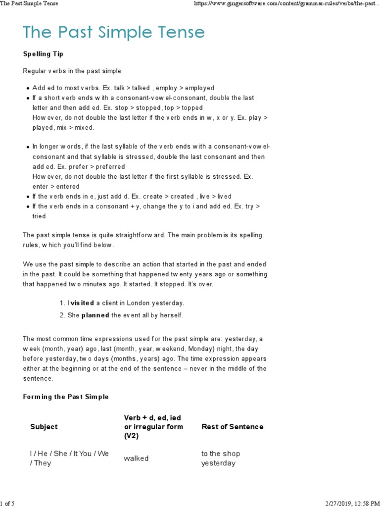 The Past Simple Tense | PDF | Question | Grammatical Tense