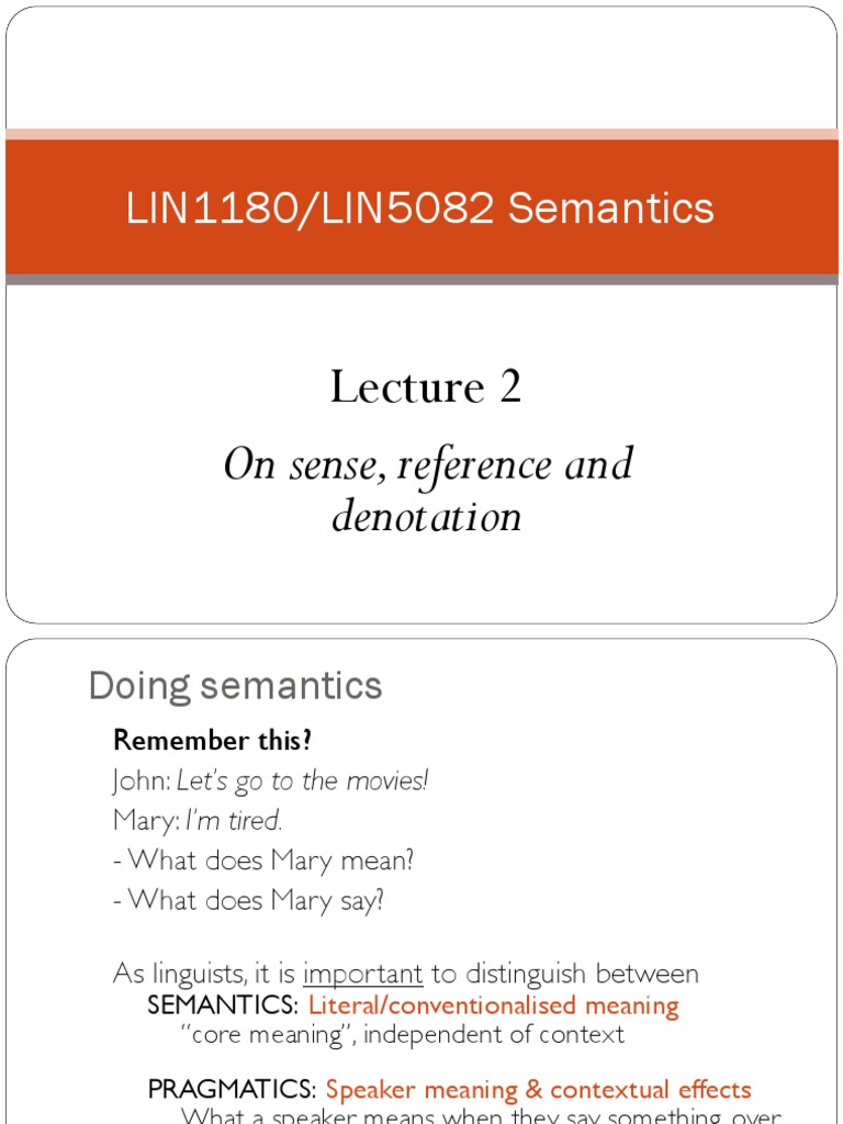 LIN1180/LIN5082 Semantics: On Sense, Reference and Denotation | PDF | Semantics | Proposition