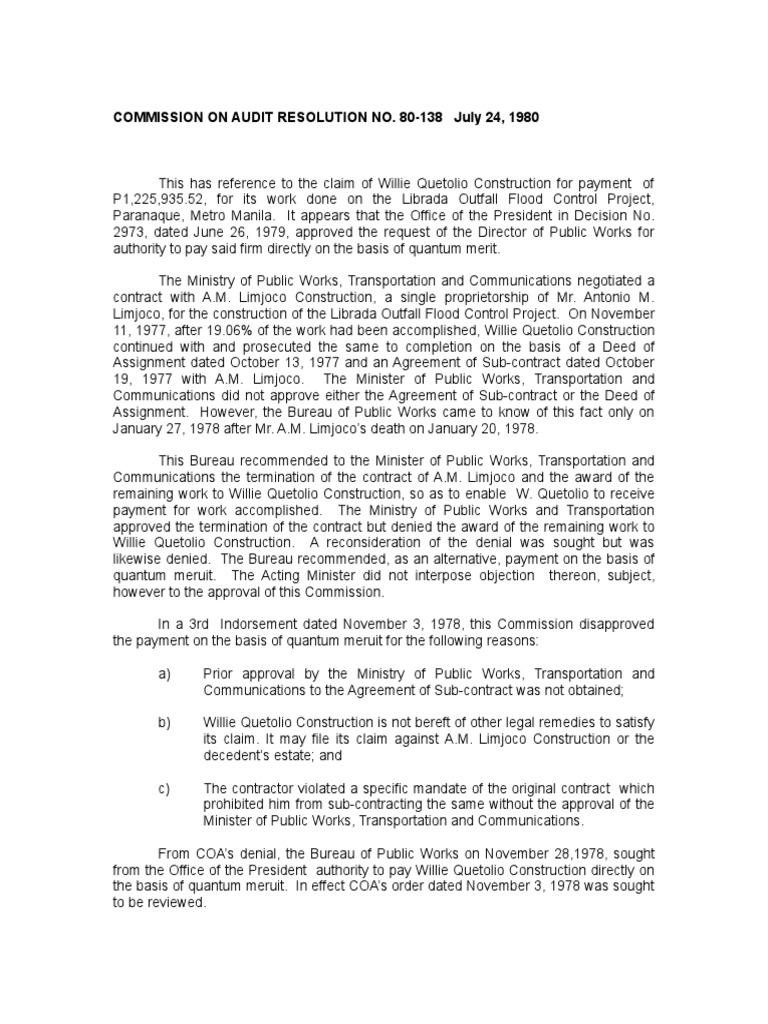 Commission On Audit Resolution No. 80-138 July 24, 1980 | PDF ...
