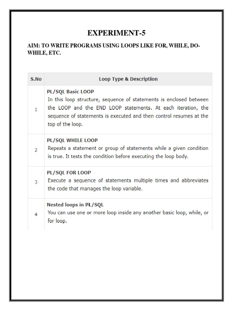 Experiment-5: Aim: To Write Programs Using Loops Like For, While, Do ...