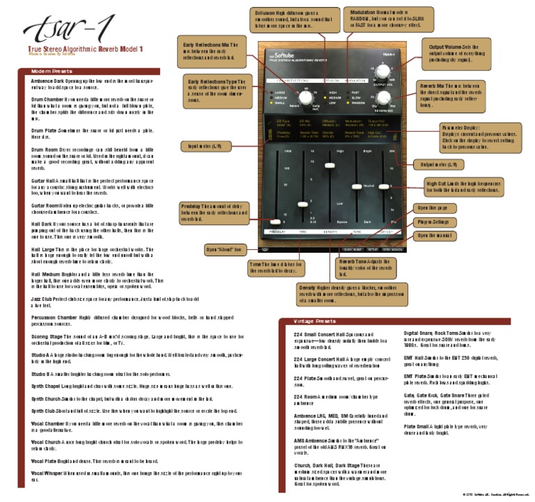 TSAR-1 Reverb Quick Guide | PDF | Sound Recording | Audio Electronics