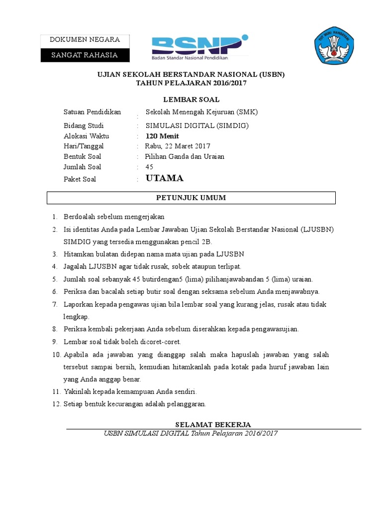 SOAL USBN 2017 Simulasi DIgital | PDF
