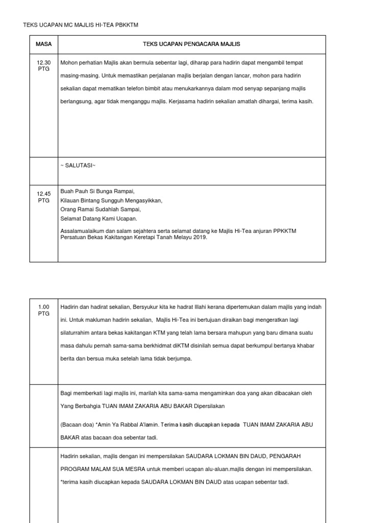 Teks Ucpan MC Hi-Tea PBKKTM | PDF