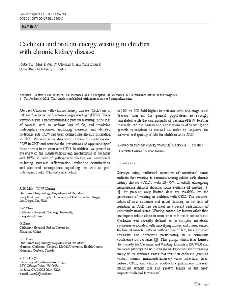 Cachexia and Protein-Energy Wasting in Children With Chronic Kidney ...