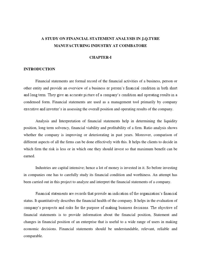 A Study On Financial Statement Analysis in J.q.tyre | PDF | Income ...